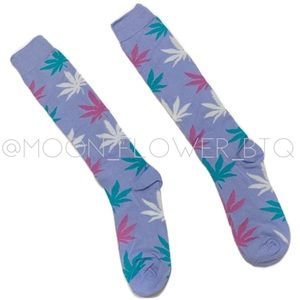 MoonFlowerBtq | Accessories | Stoner Pot Leaf Knee High Socks Purple ...